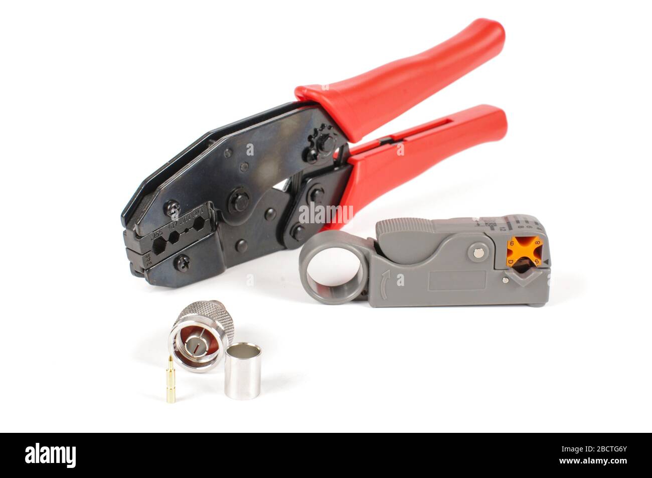 Professional tool for coaxial cable preparation, crimping and ...