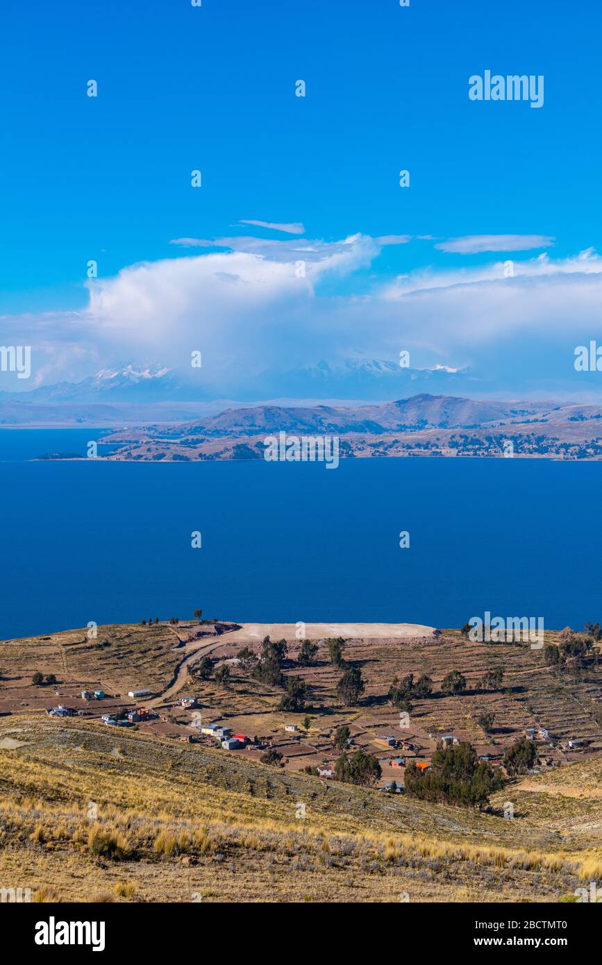Rural countryside on the peninsula Copacabana at an altitude of around ...