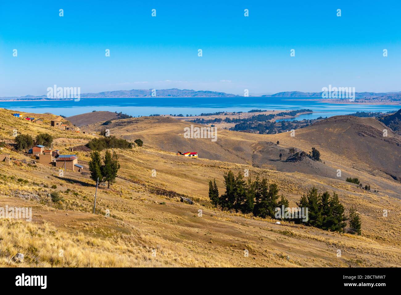 Rural countryside on the peninsula Copacabana at an altitude of around ...