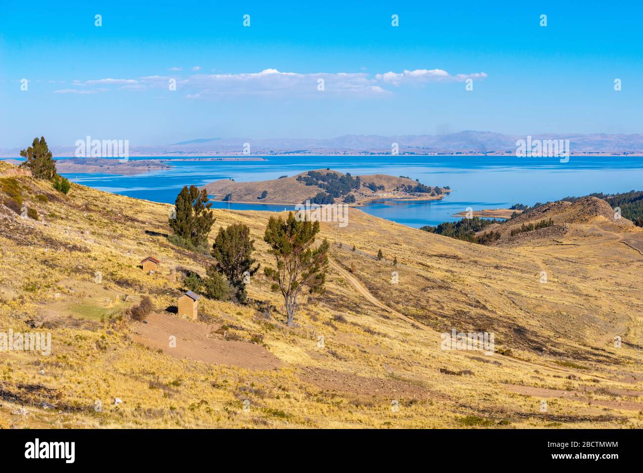 Rural countryside on the peninsula Copacabana at an altitude of around ...