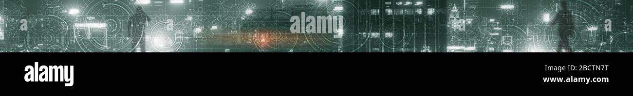 Horizontal Technology background. Headers website. Mechanism, gears ...
