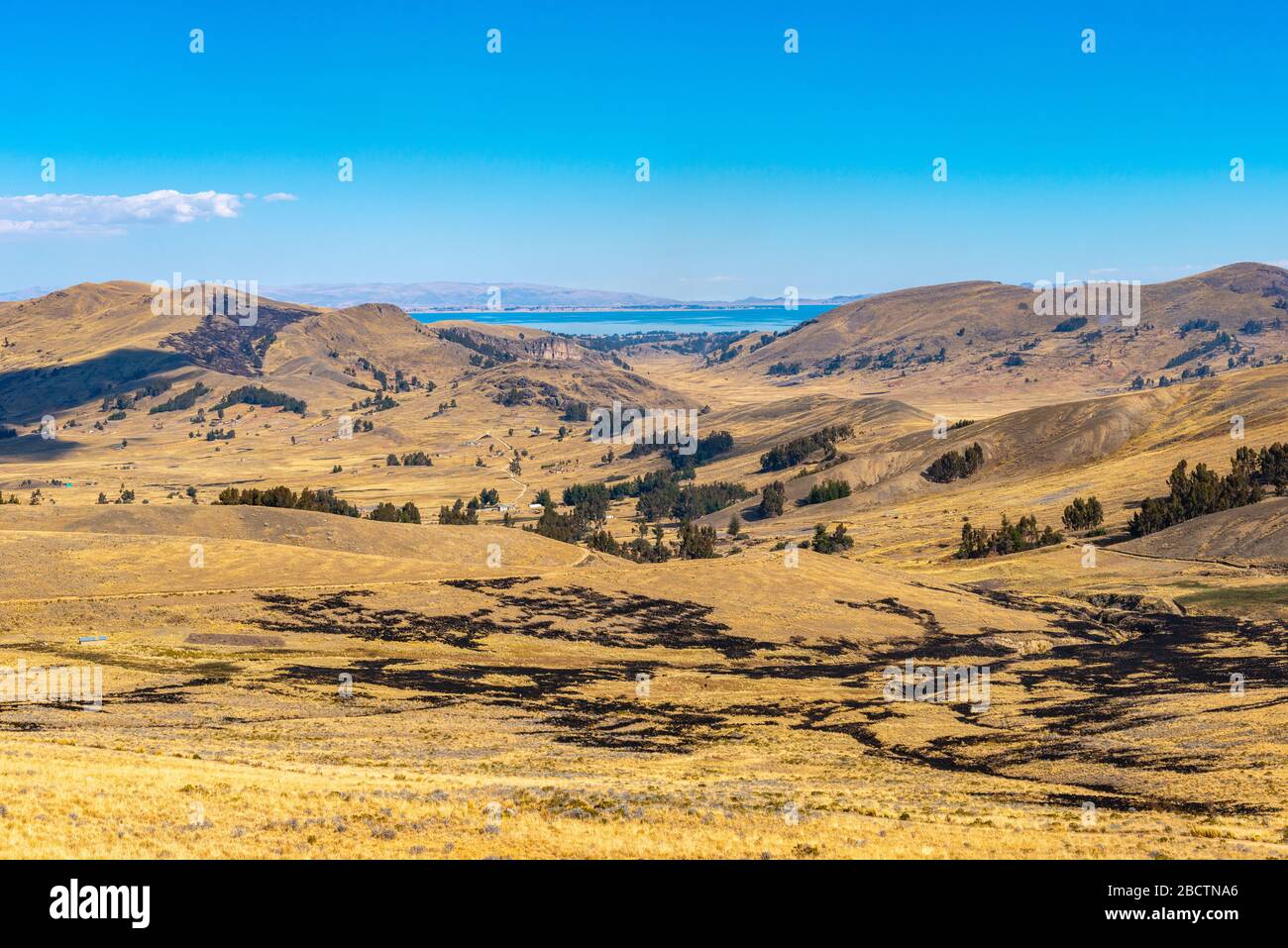 Rural countryside on the peninsula Copacabana at an altitude of around ...