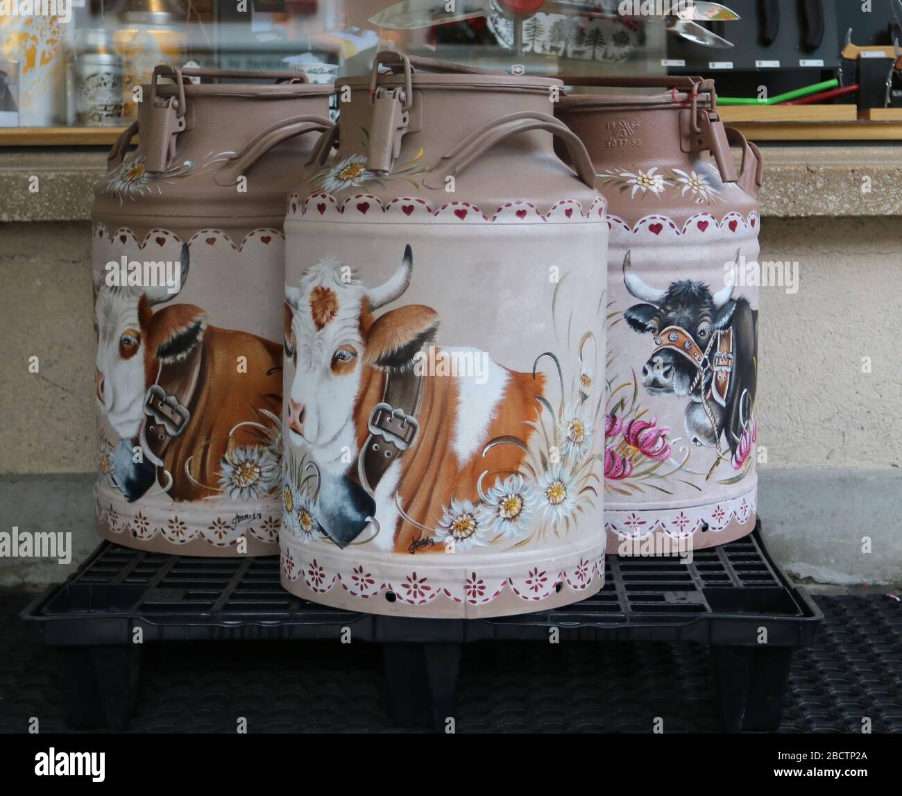 Milk Churns, Gruyere Switzerland, 03/09/2019, The Beautiful town in the ...
