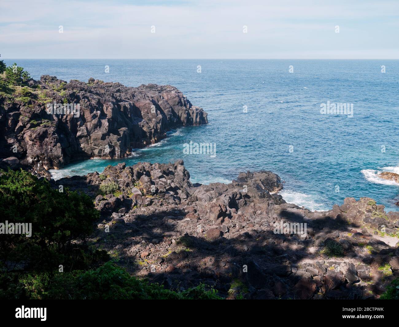 View of volcanic rocky coast and the pacific ocean in Jogasaki coast ...