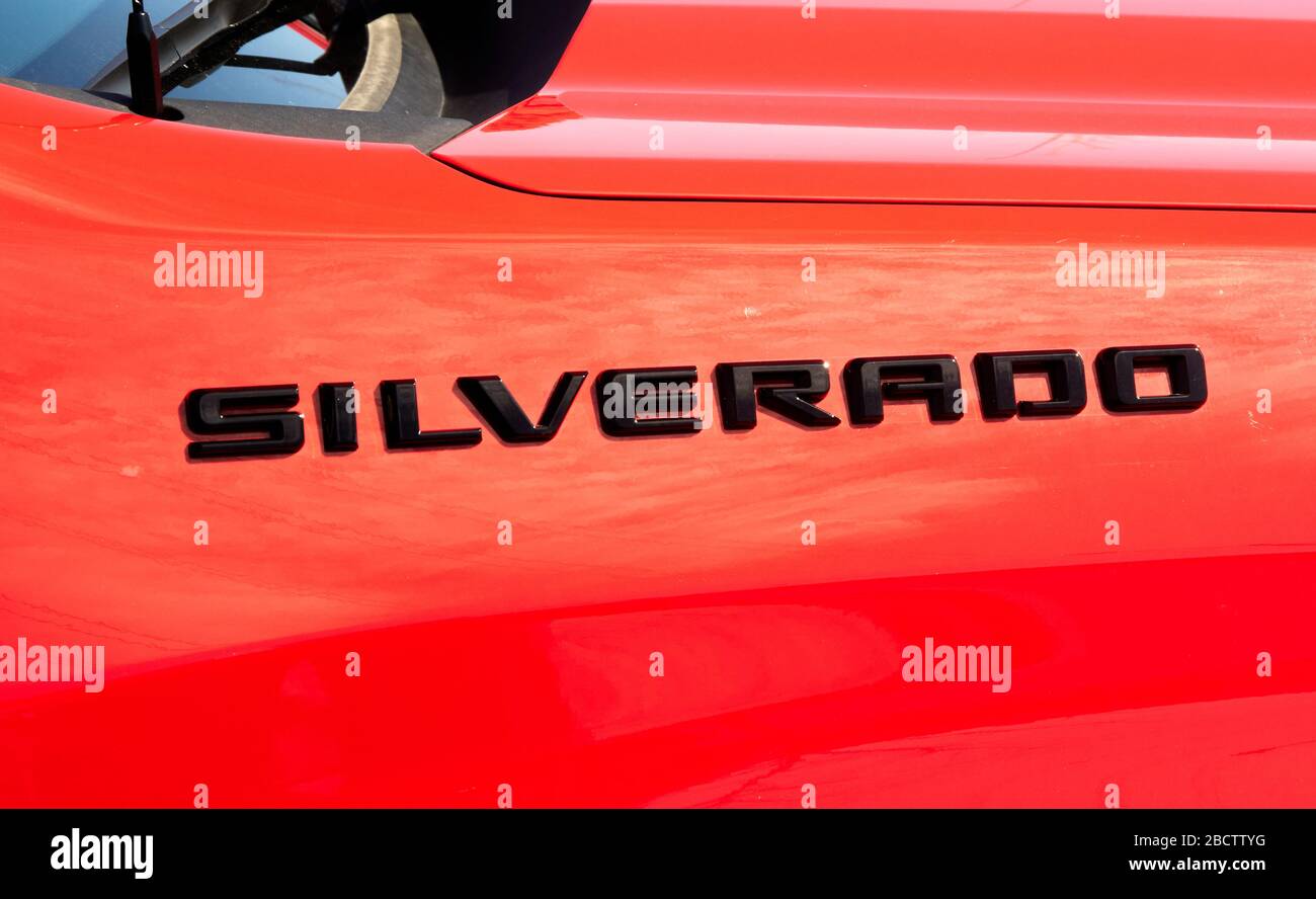 Montreal, Canada - April 4, 2020: Silverado writing and logo on truck ...