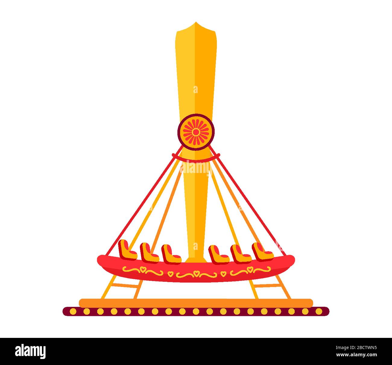 Boat carousel in amusement park flat. Colorful childrens riding ship ...