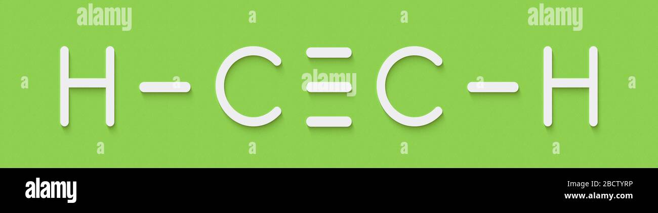Acetylene (ethyne) molecule. Used in oxy-acetylene welding. Skeletal ...