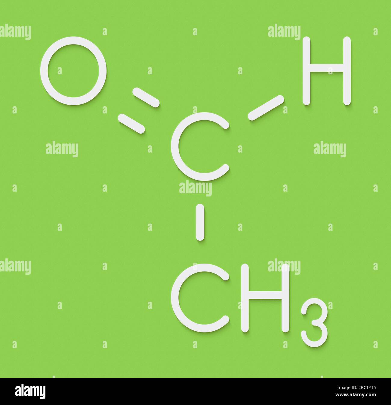 Acetaldehyde (ethanal) molecule, chemical structure. Acetaldehyde is a ...
