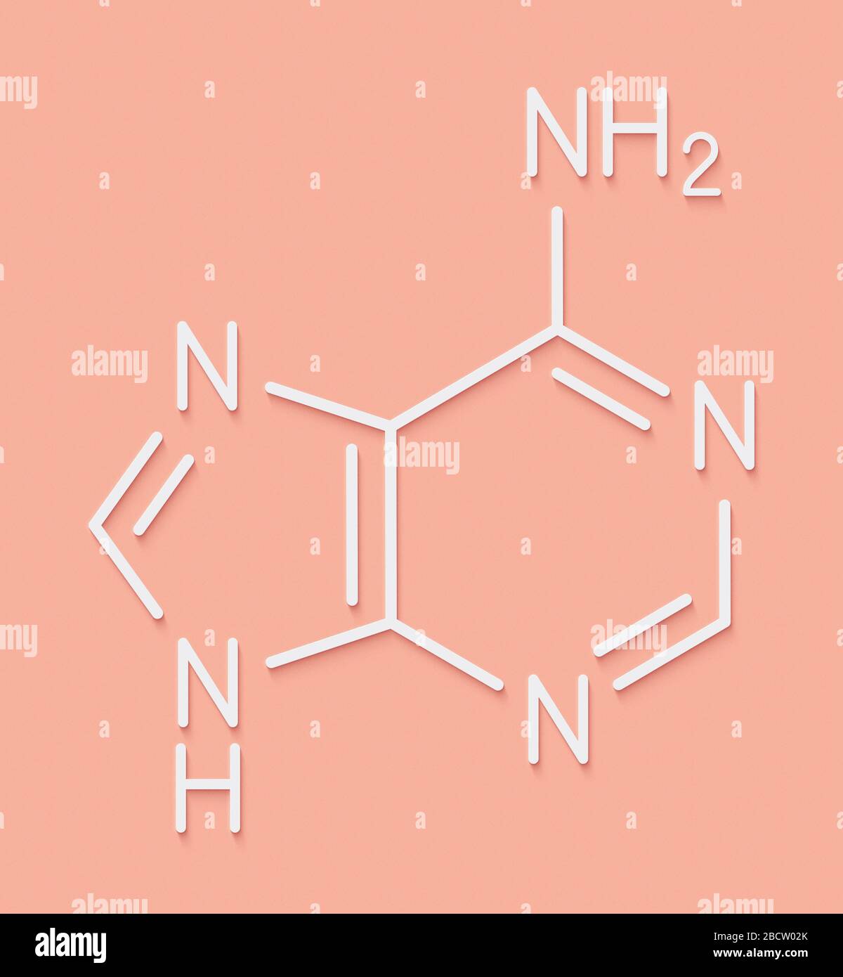 Adenine (A, Adenine) purine nucleobase molecule. Base present in DNA ...