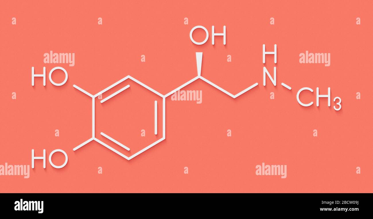 Adrenaline (adrenalin, epinephrine) neurotransmitter molecule. Used as ...