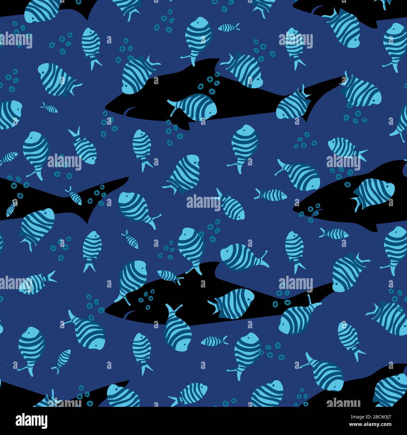 Sharks and pilot fish seamless vector blue pattern Stock Vector Image ...