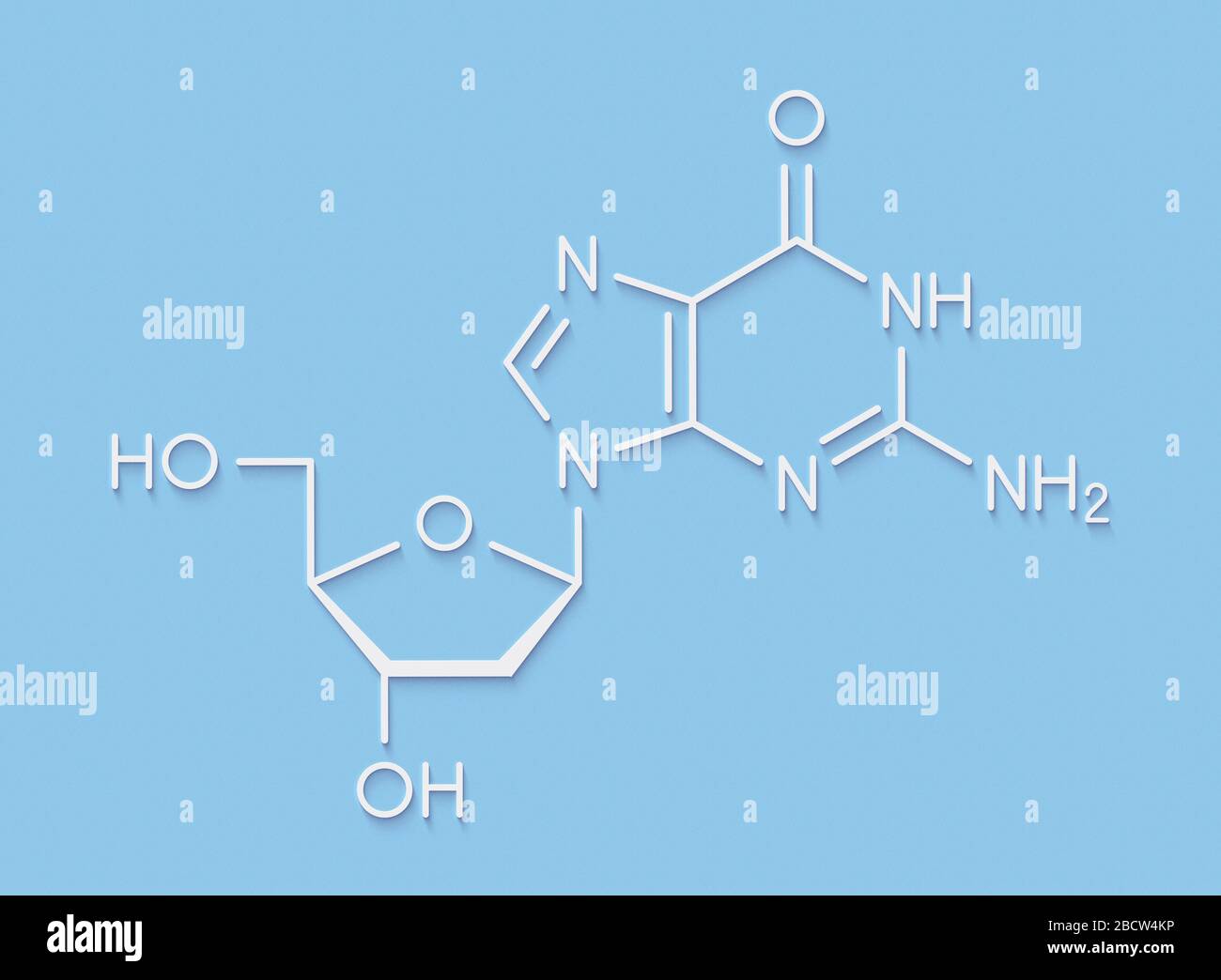 Deoxyguanosine (dG) nucleoside molecule. DNA building block. Skeletal ...