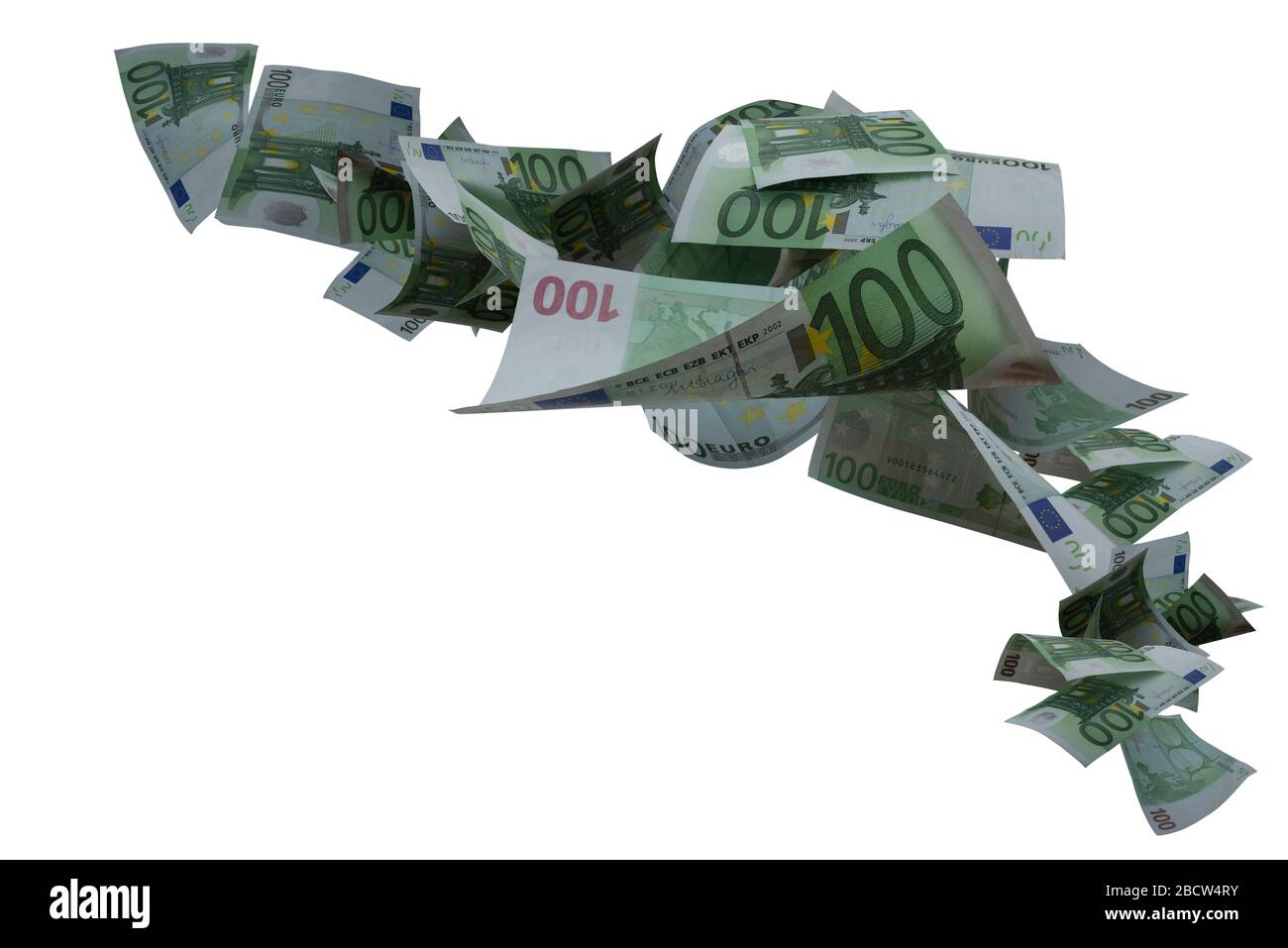 Large Number of Flying 100 Euro Banknotes in the Air Falling. High ...