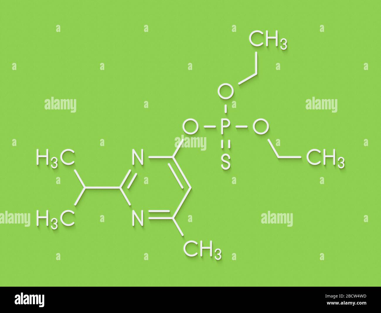 Diazinon (dimpylate) organophosphate insecticide molecule. Skeletal ...