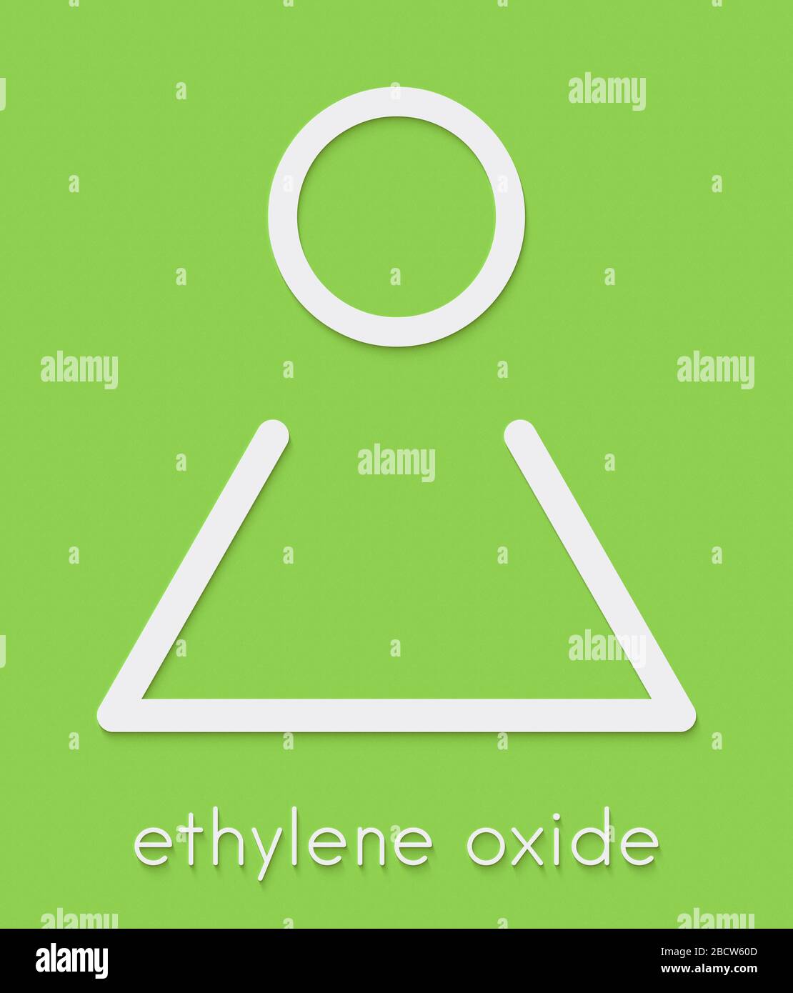 Ethylene oxide (oxirane) molecule. Uses include sterilization of ...