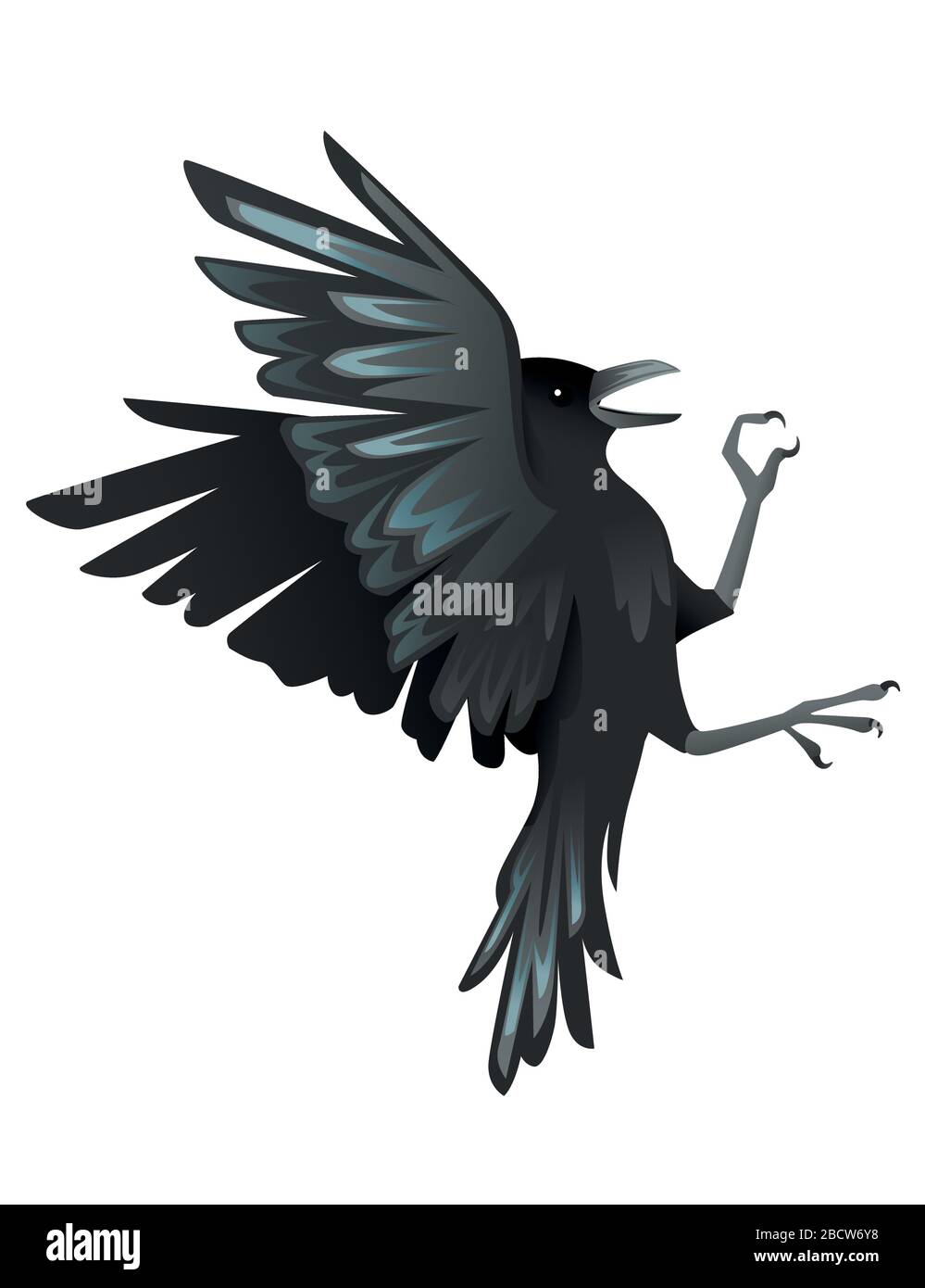 Black raven bird cartoon crow design flat vector animal illustration ...