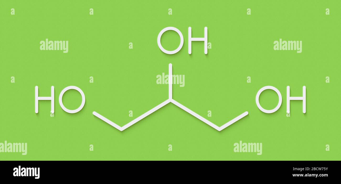 Glycerol (glycerin) molecule. Produced from fat and oil triglycerides ...