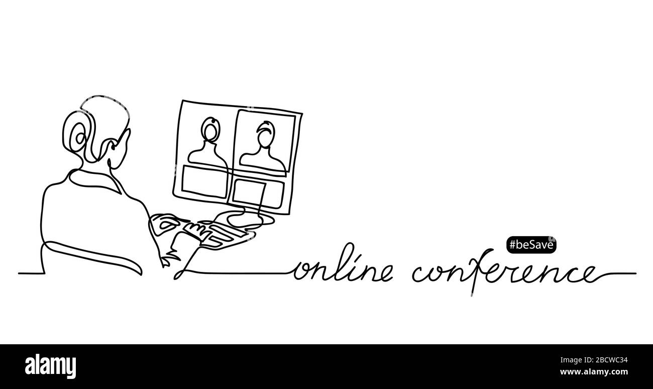 Online conference lettering and simple vector illustration Stock Vector ...