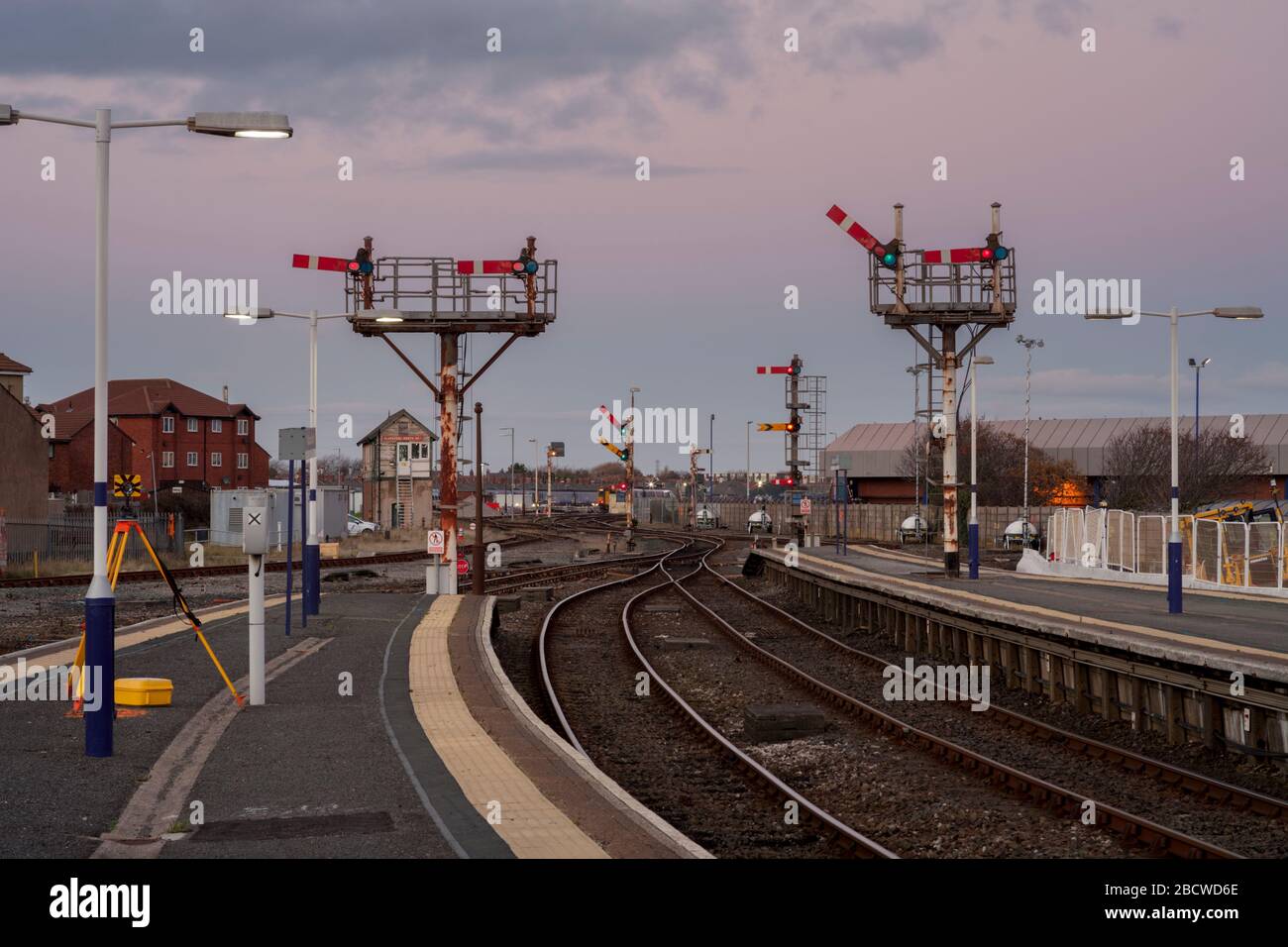 Mechanical bracket railway signals at Blackpool north with Blackpool ...
