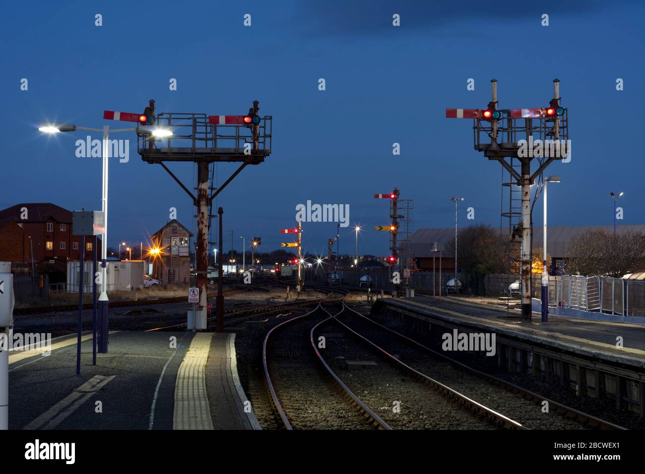 Mechanical bracket railway signals at Blackpool north with Blackpool ...