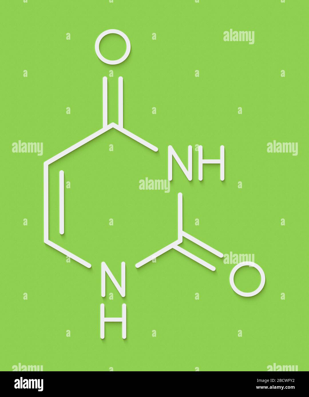 Uracil (U) nucleobase molecule. Present in ribonucleic acid (RNA ...