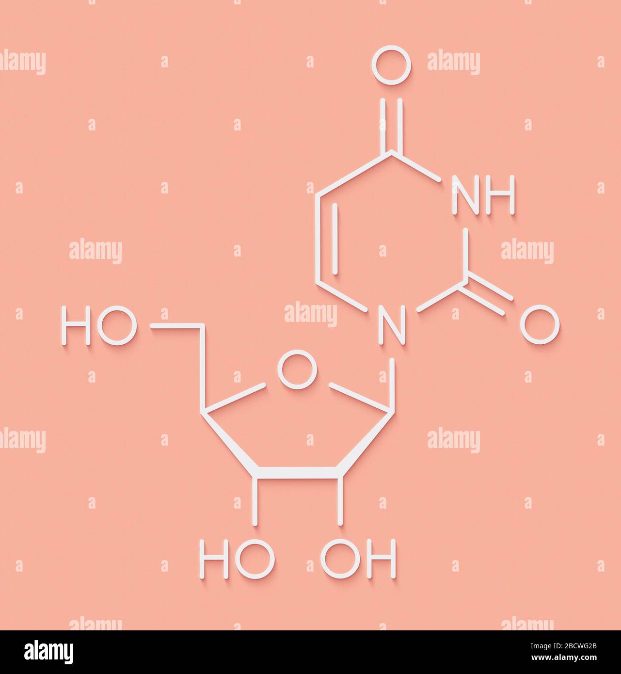 Uridine nucleoside molecule. Building block of RNA. Skeletal formula ...