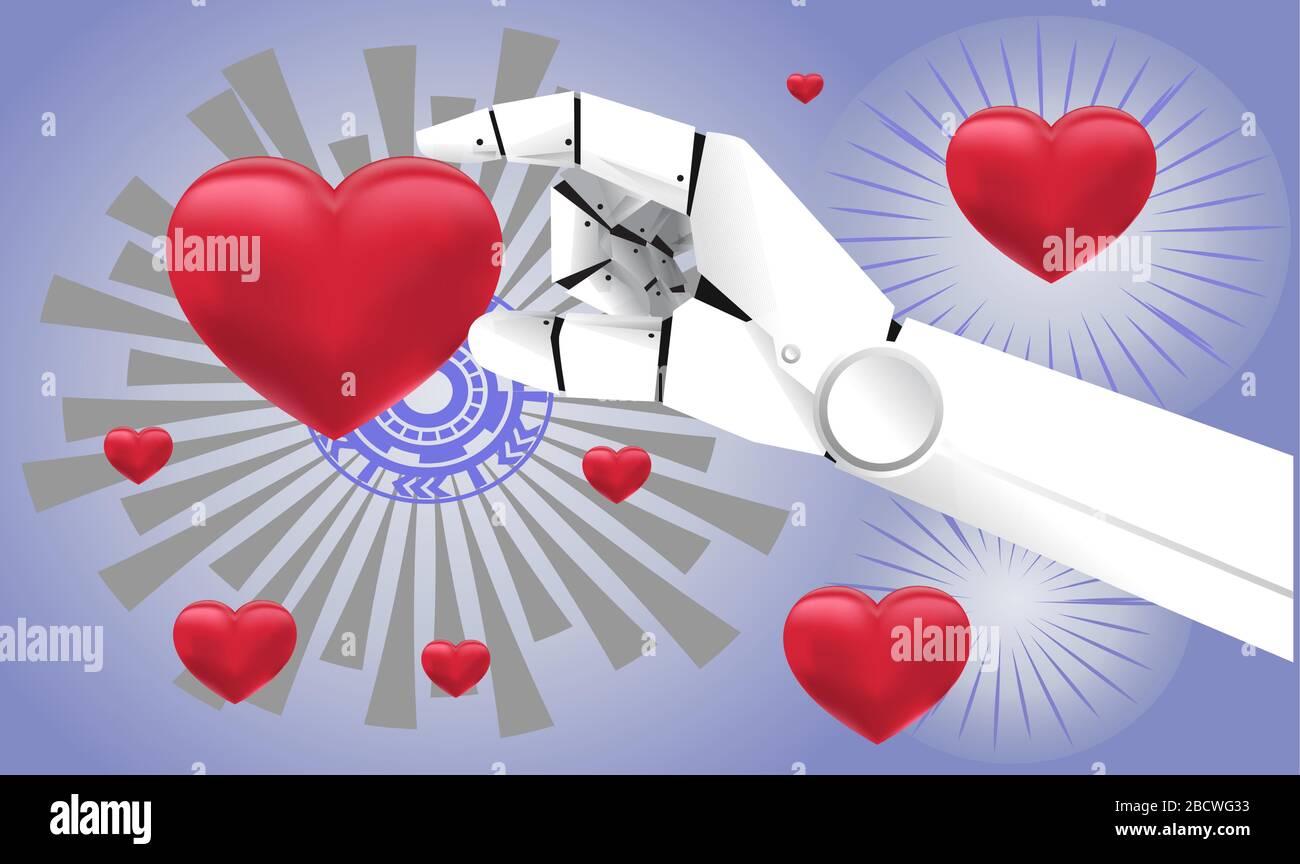heart catch by robot hand on abstract background Stock Vector Image ...