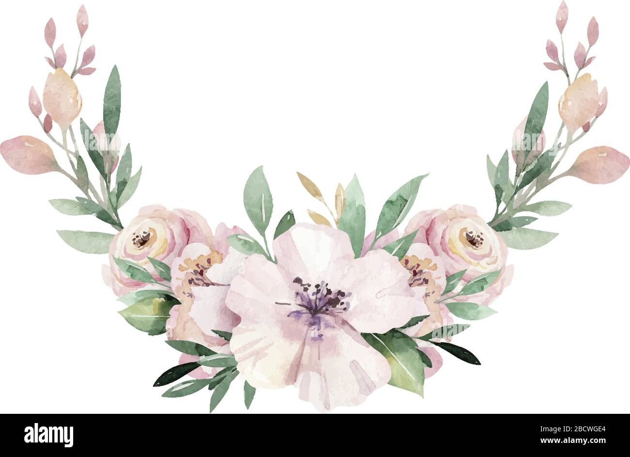 Watercolor Boquet Peonies Border Watercolor Colorful Bouquet Flower.
