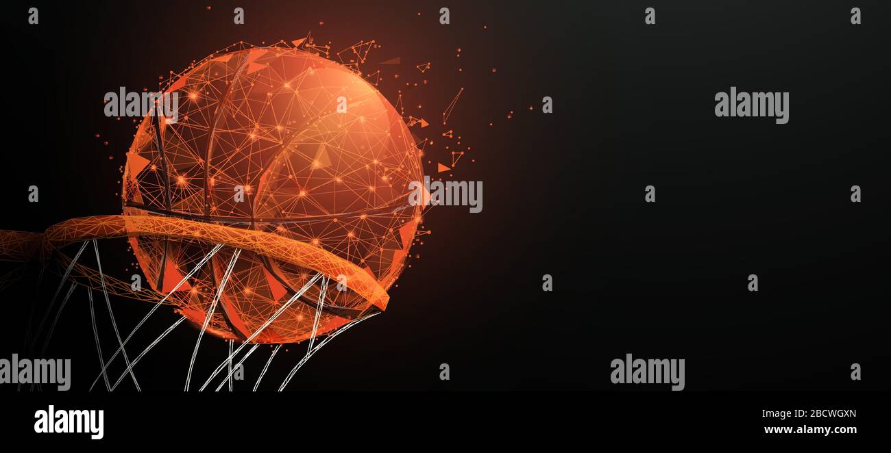 Basketball going through the basket from lines, triangles, particle ...