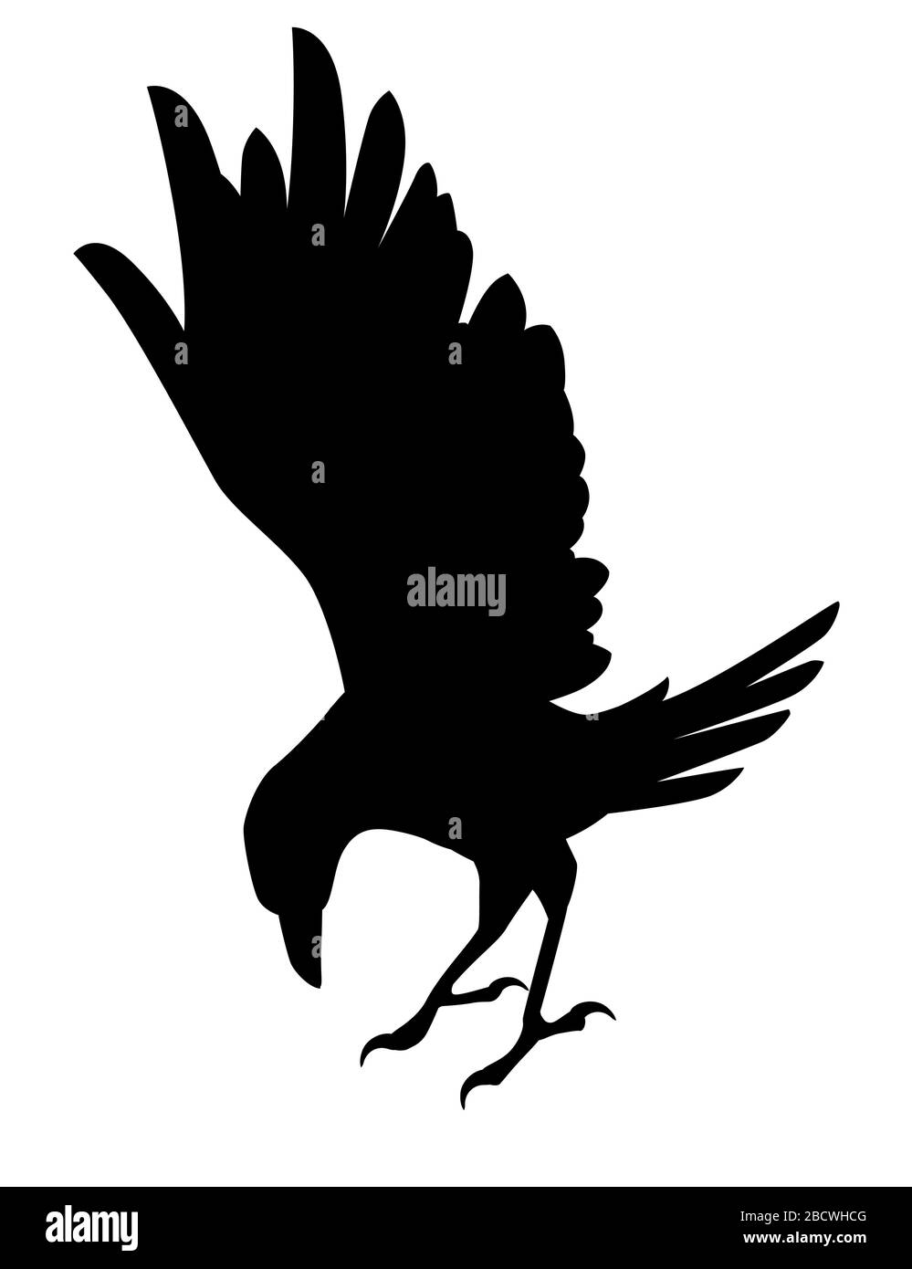 Black silhouette raven bird cartoon crow design flat vector animal ...
