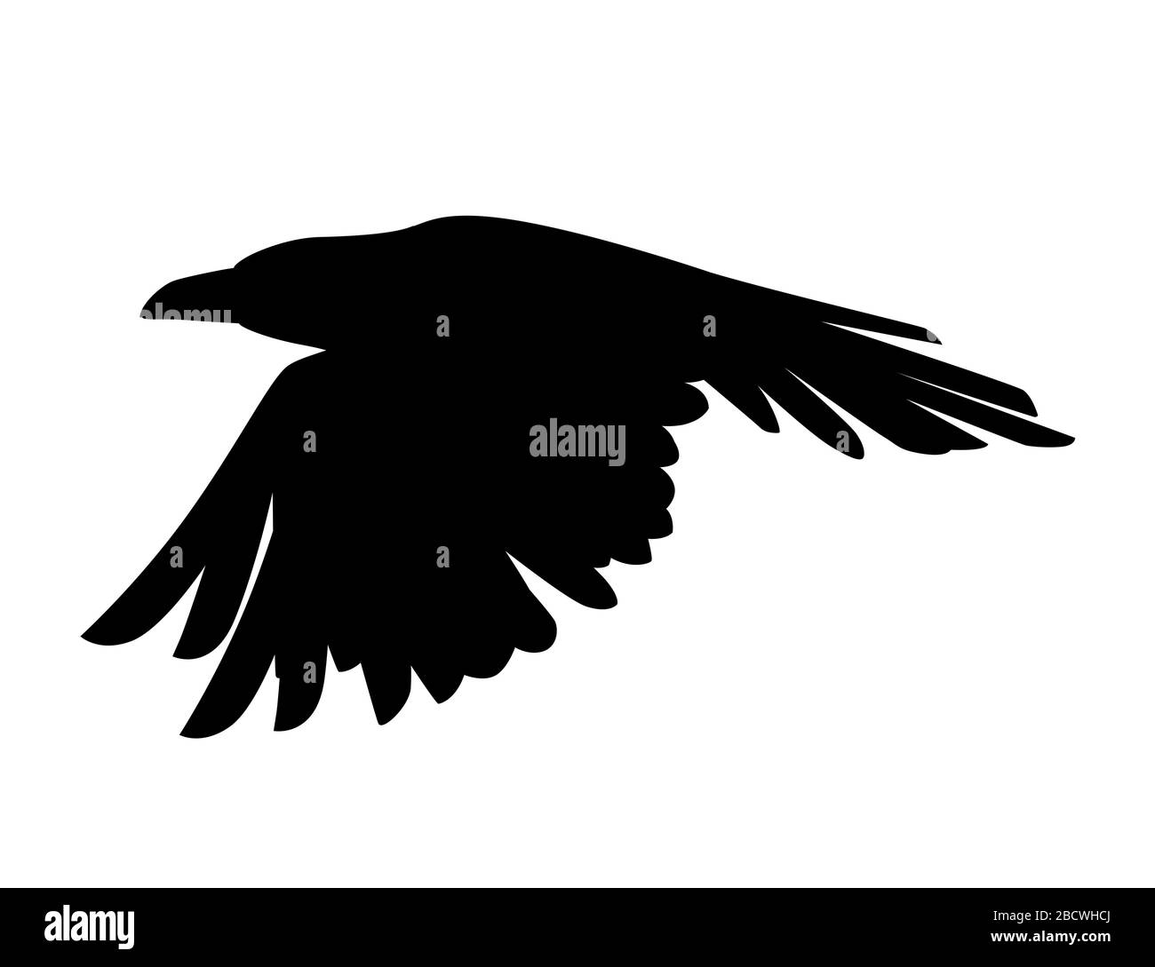 Black silhouette raven bird cartoon crow design flat vector animal ...