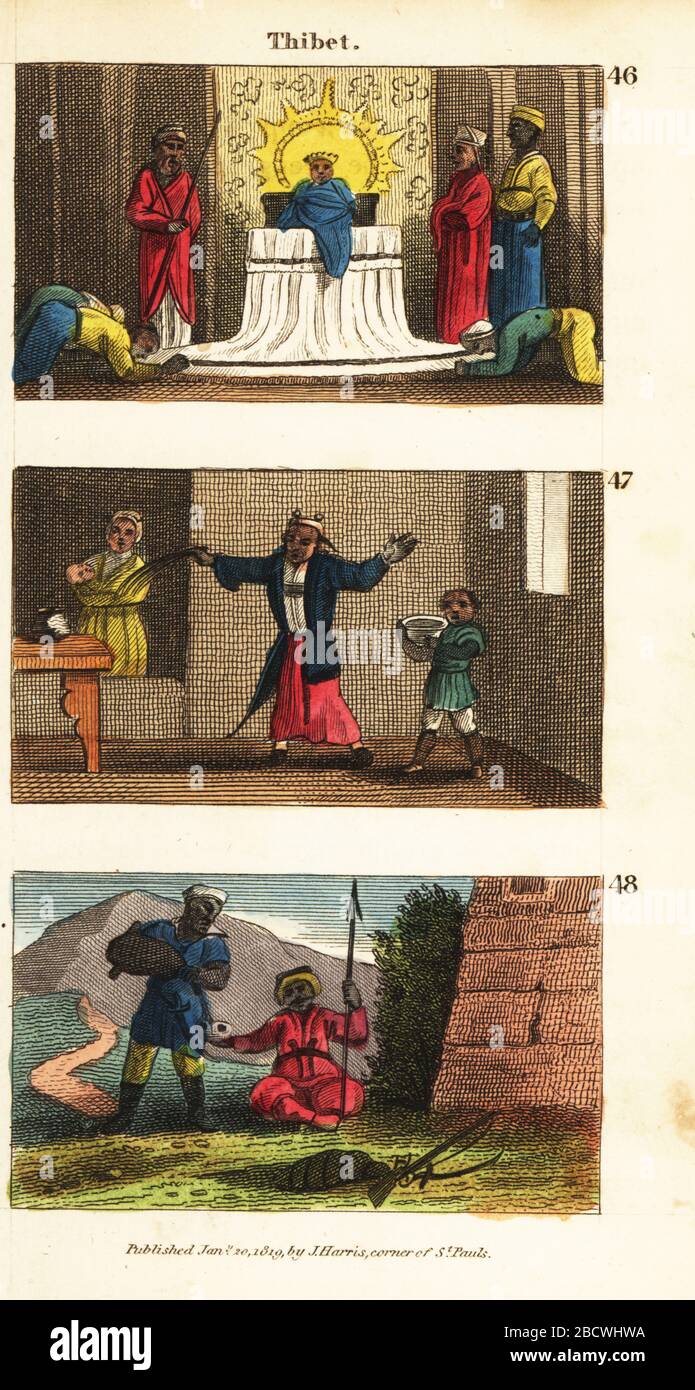 Historical views of Tibet. The Grand Lama with priests and worshippers ...
