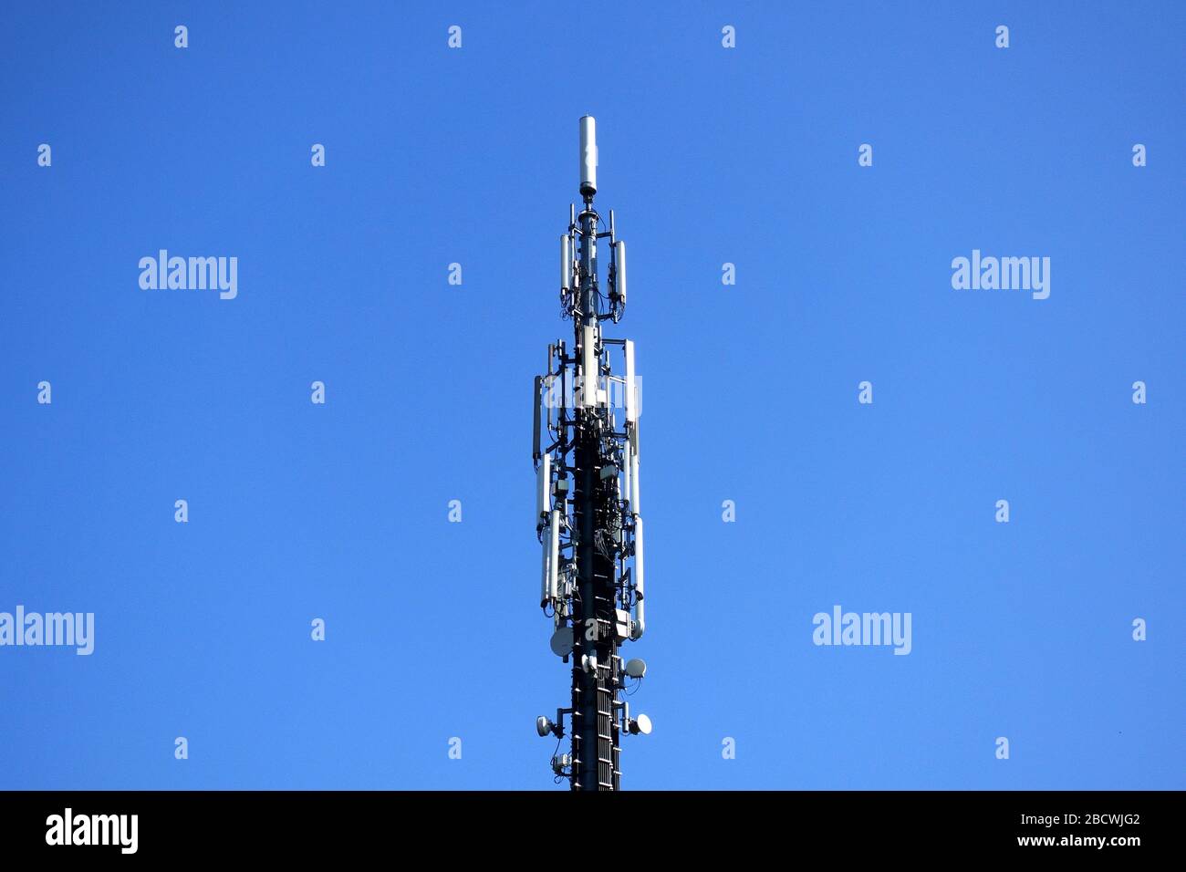 Telecom tower antennas and satellite transmits the signals of cellular 5g 4g mobile signals ...