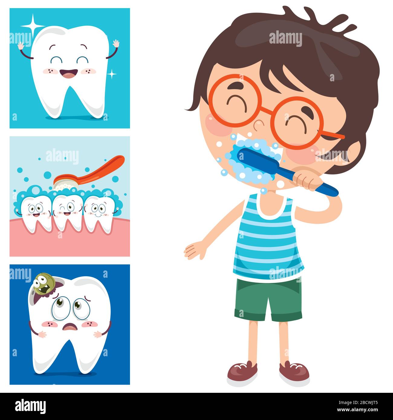 Brushing Teeth Concept With Cartoon Character Stock Vector Image & Art ...