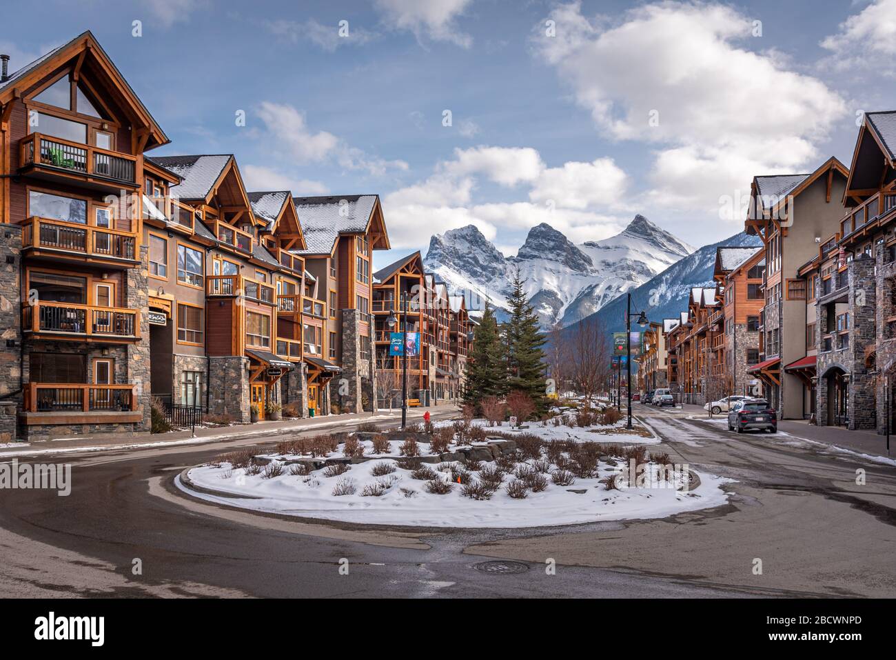 Luxury homes in the mountain town of Canmore Alberta during winter ...