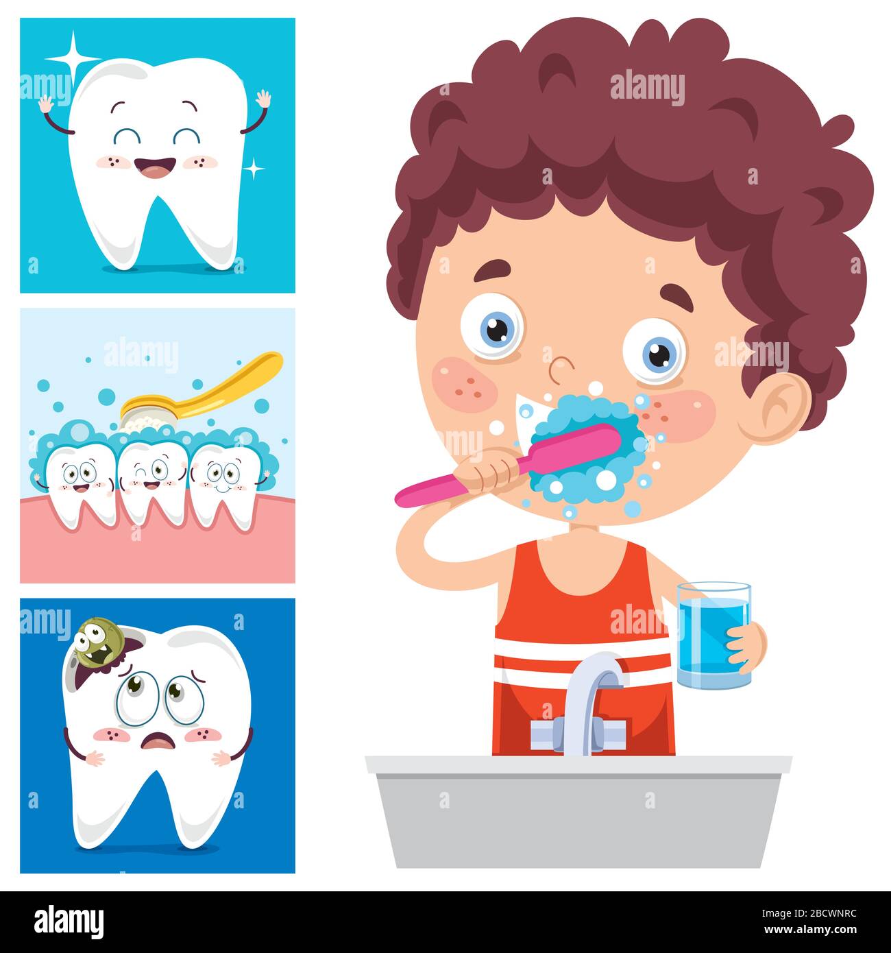 Brushing Teeth Concept With Cartoon Character Stock Vector Image & Art ...
