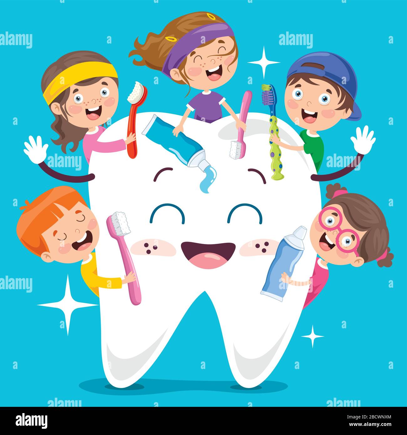 Brushing Teeth Concept With Cartoon Character Stock Vector Image & Art ...