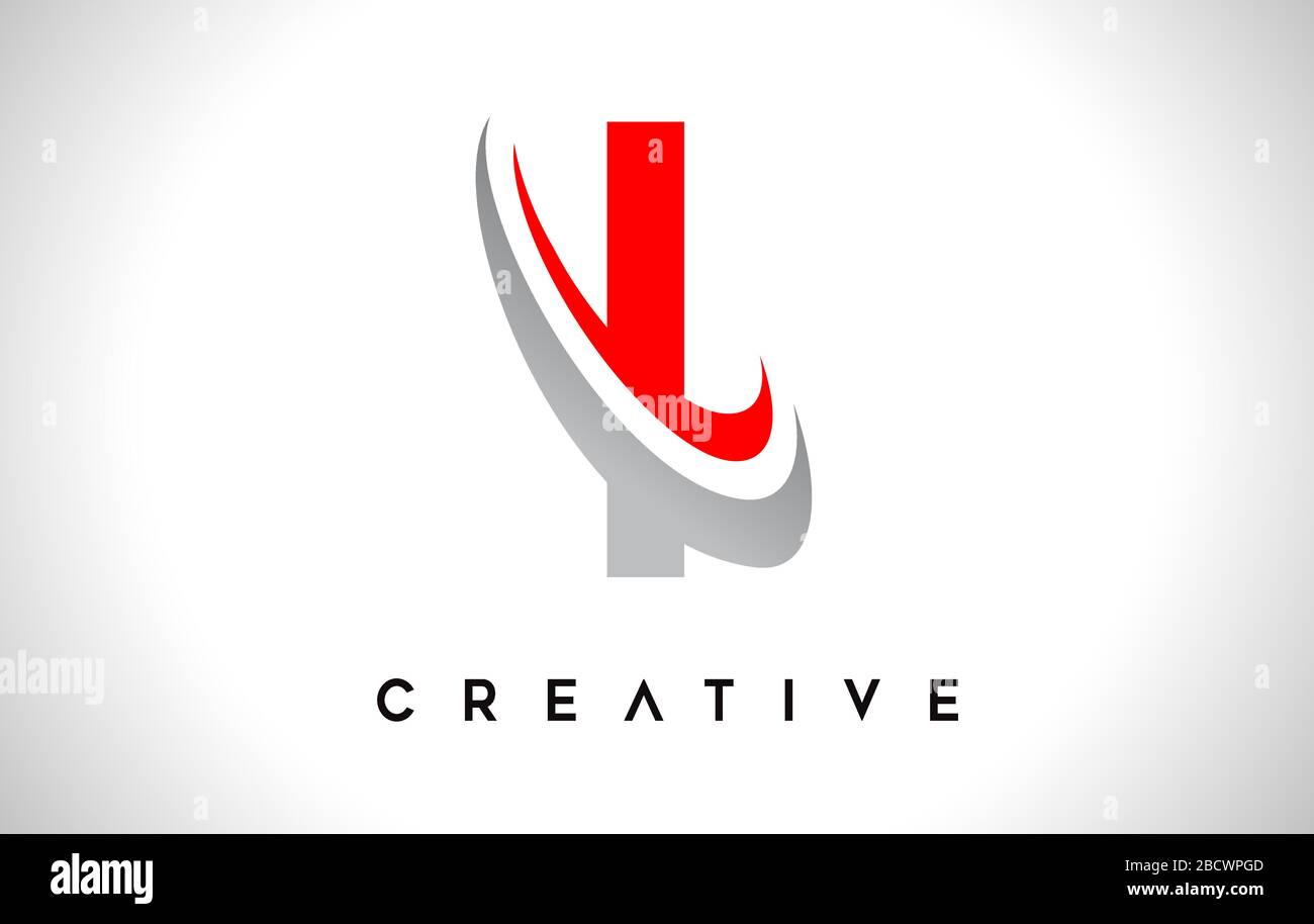 Letter I Logo. I Letter Design Vector with Red Gray Swash ...