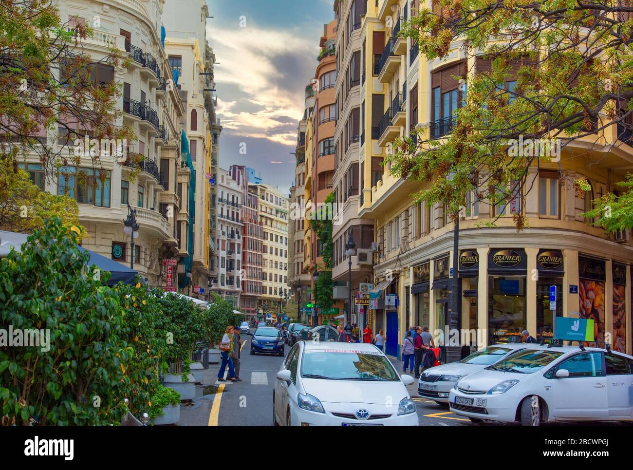 Valencia, Spain - October 2, 2019: Valencia streets in historic city ...