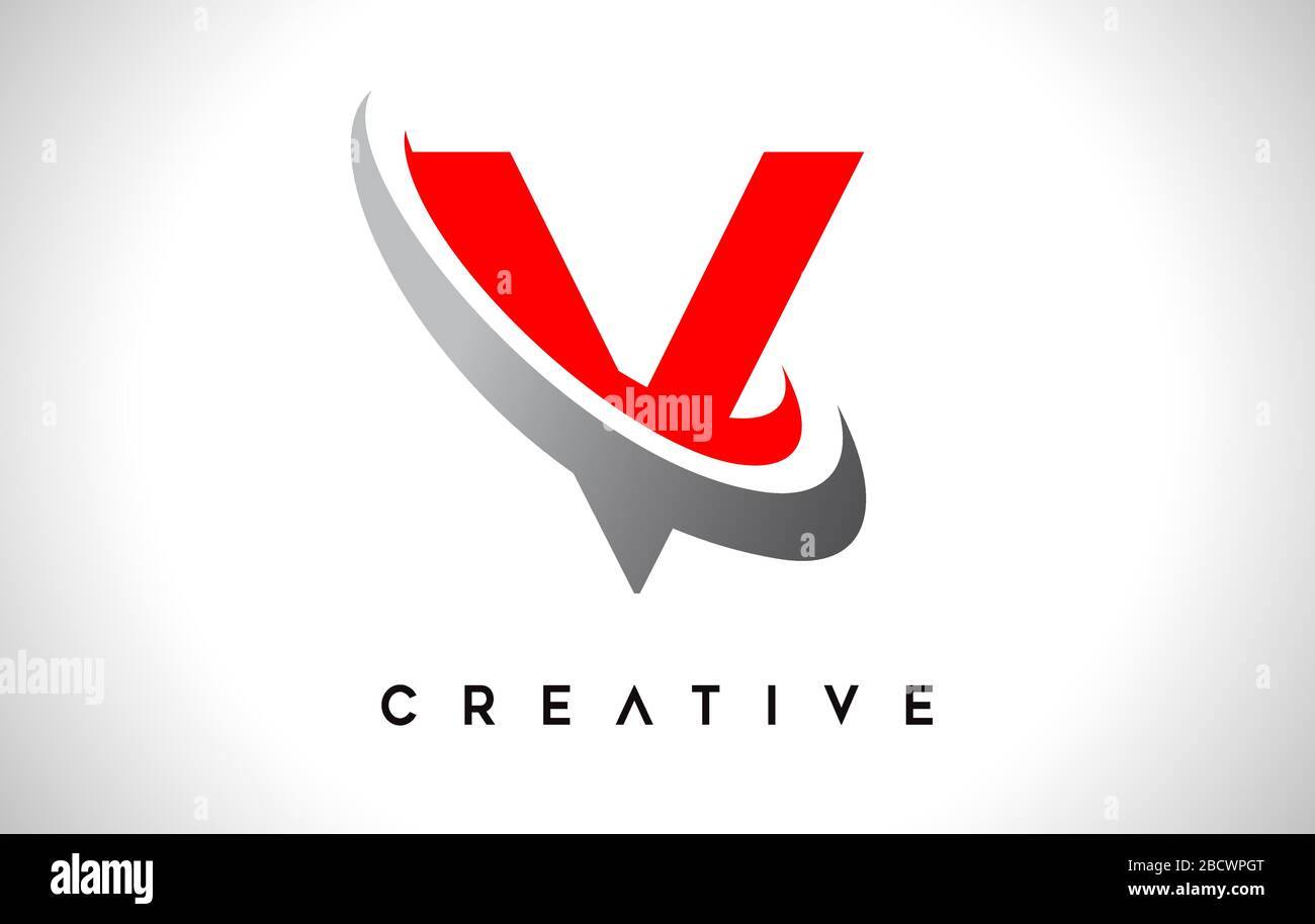 Letter V Logo. V Letter Design Vector with Red Gray Swash ...
