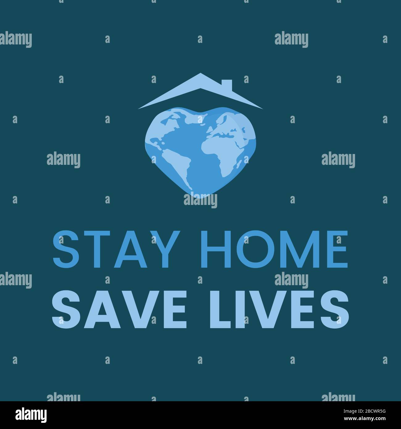 Stay home and save lives vector flat illustration. Earth in heart shape ...