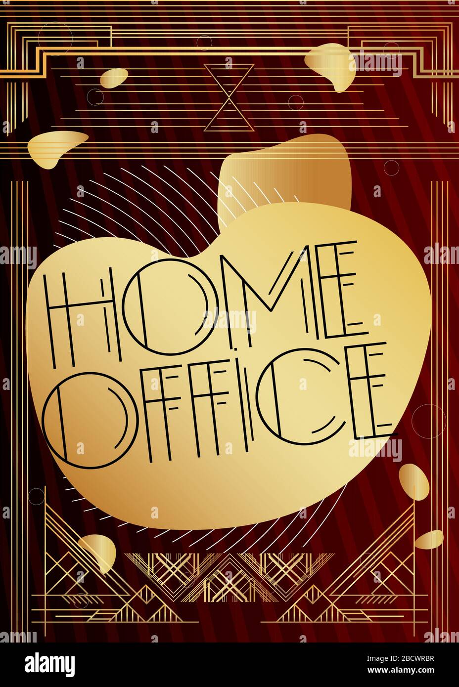Art Deco Home Office text. Decorative greeting card, sign with vintage ...