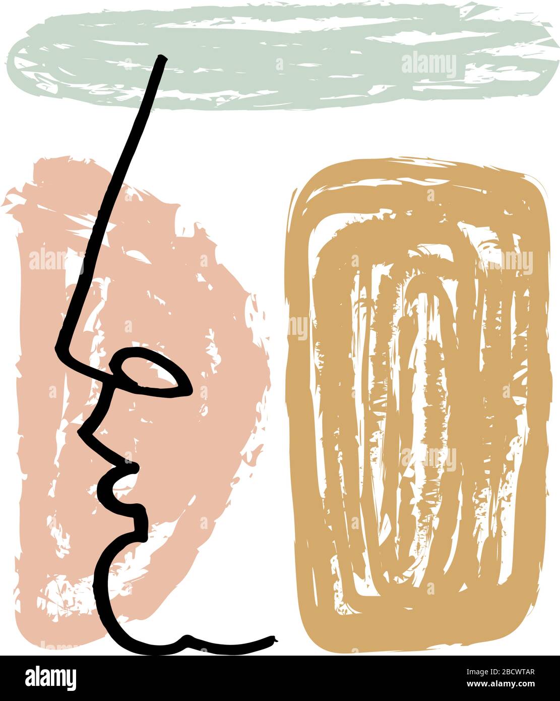 Hand drawing face line art in cubism style. Color print for clothes ...