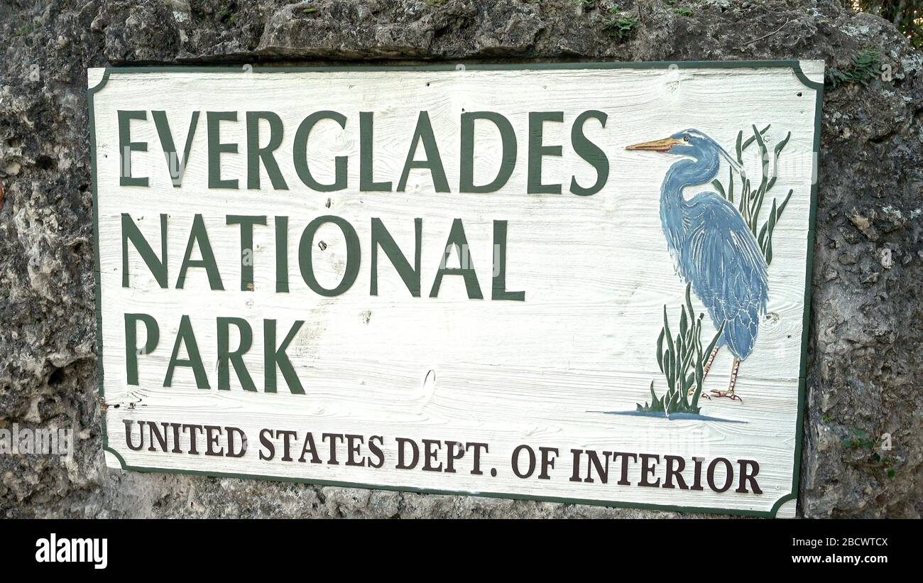 Entrance sign or Welcome sign to Everglades National Park - MIAMI, USA ...