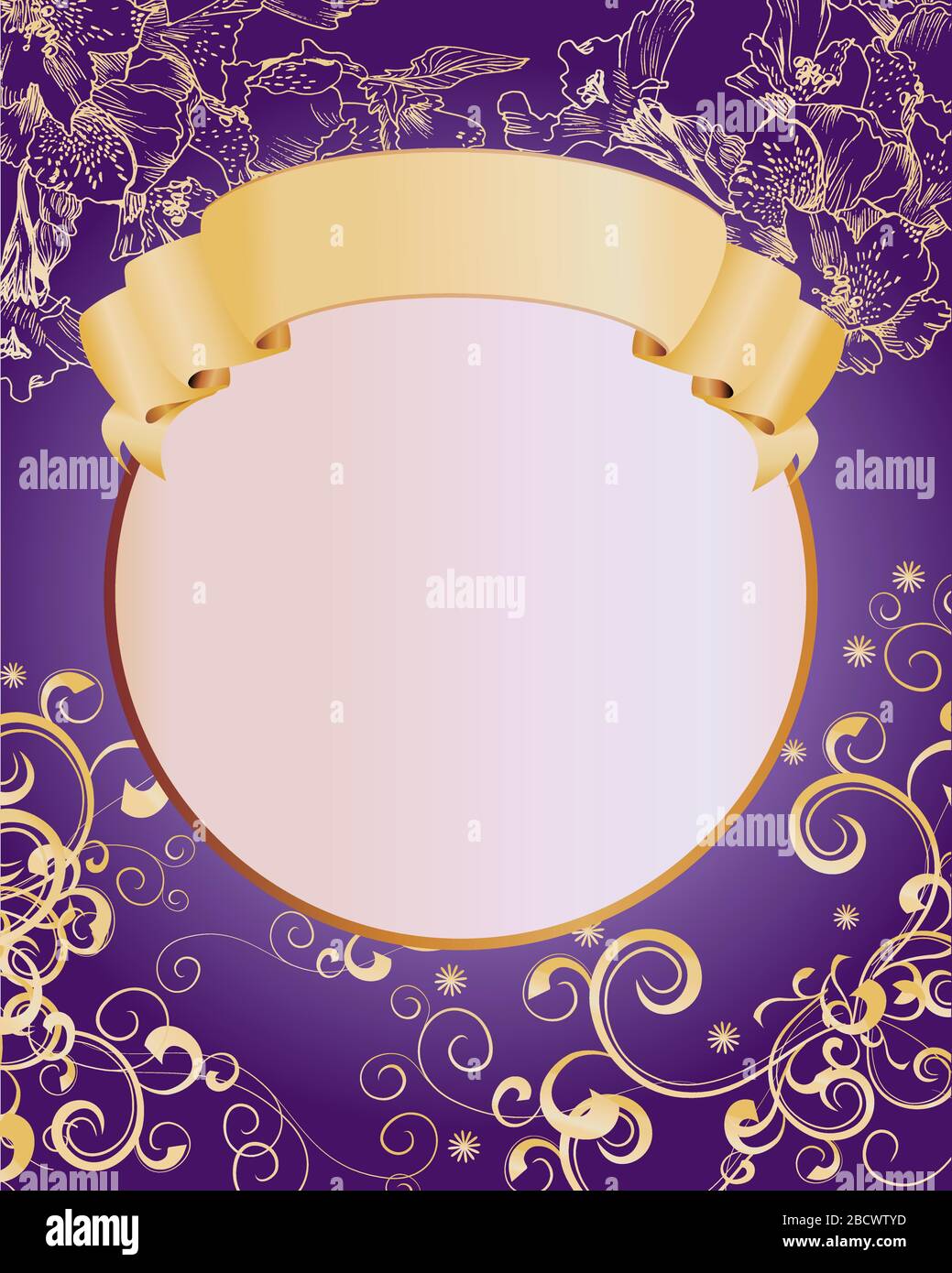 golden ribbon and circle frame on violet background Stock Vector Image ...