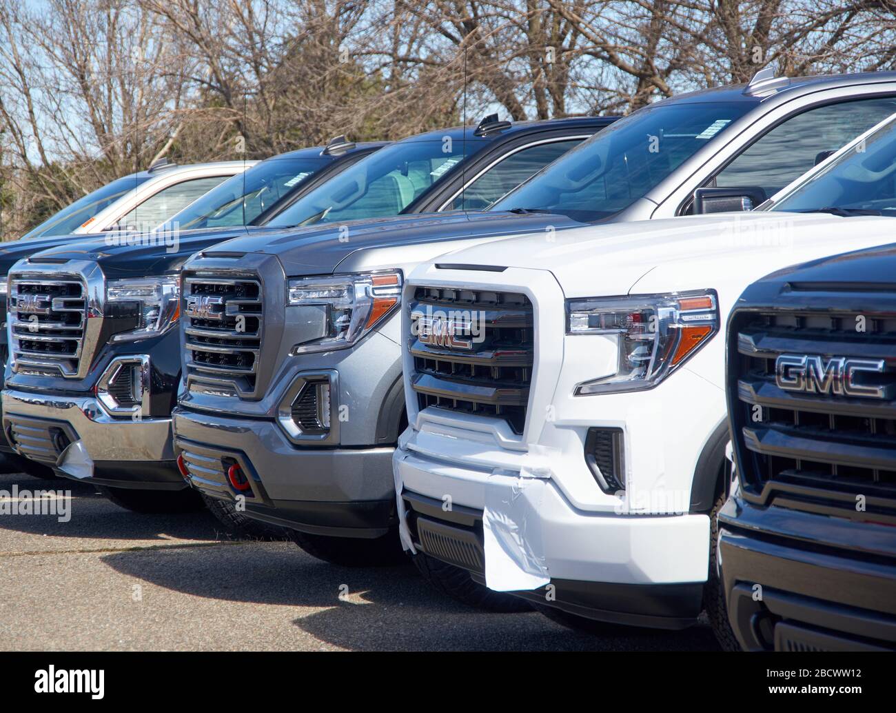 Montreal, Canada - April 4, 2020: GMC new 2020 trucks in a line at ...