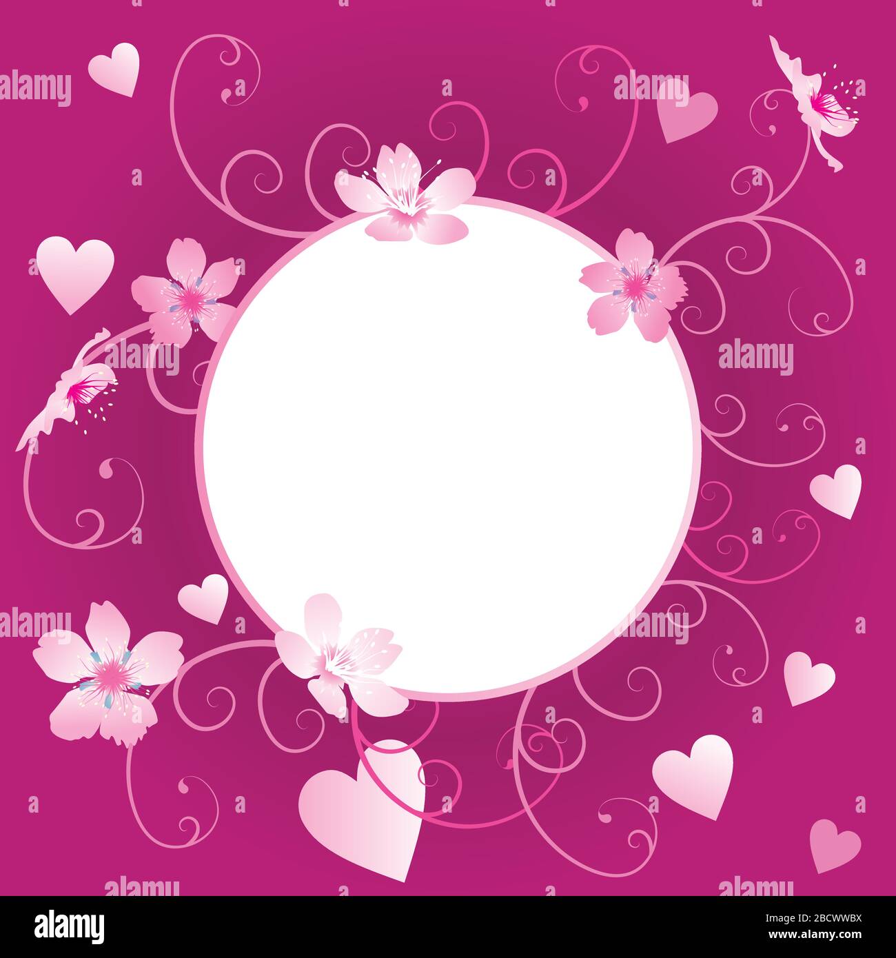 pink flowers curves frame romantic template Stock Vector Image & Art ...