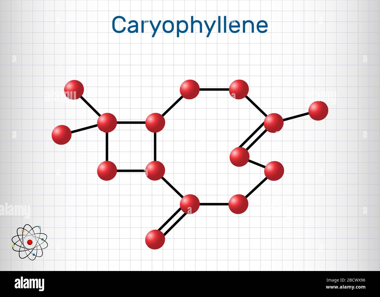 Caryophyllene, beta-Caryophyllene, C15H24 molecule. It is natural ...