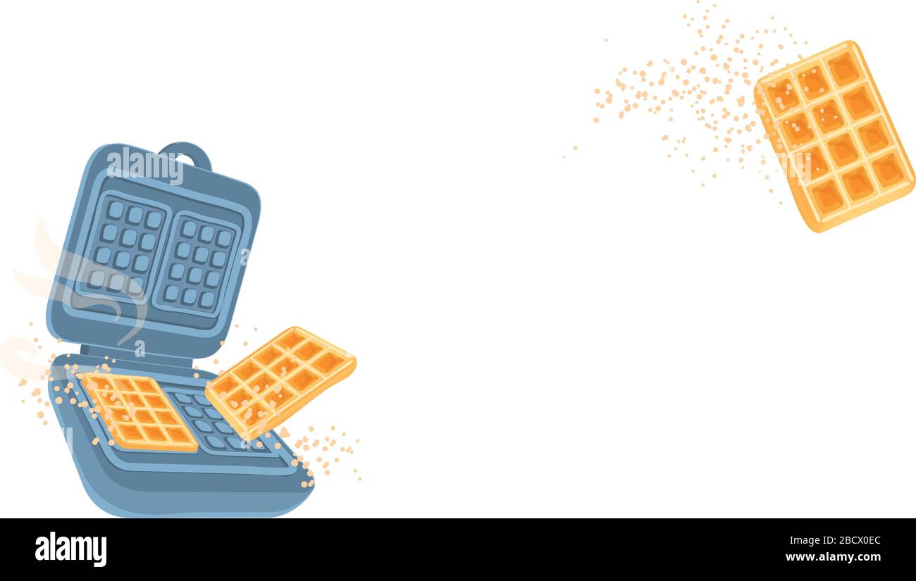 Modern cover with waffle maker for web banner design. Cooking belgian ...