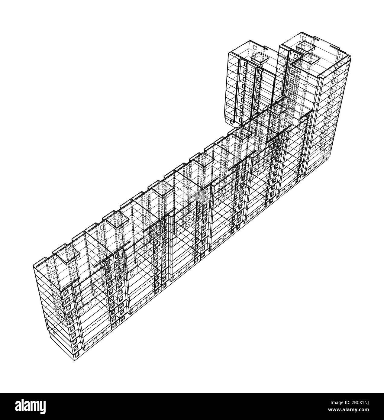 Vector wire-frame model of a multi-storey building Stock Vector Image ...